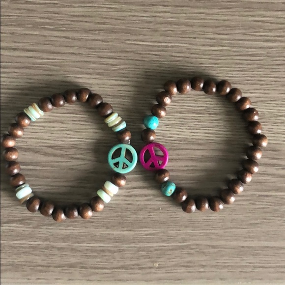 Jewelry | Peace Sign Wooden Bead Bracelets Vsco Girl | Poshmark